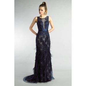 basix | Dresses | Basix Black Label Navy Lace Pattern Evening Gown Size ...